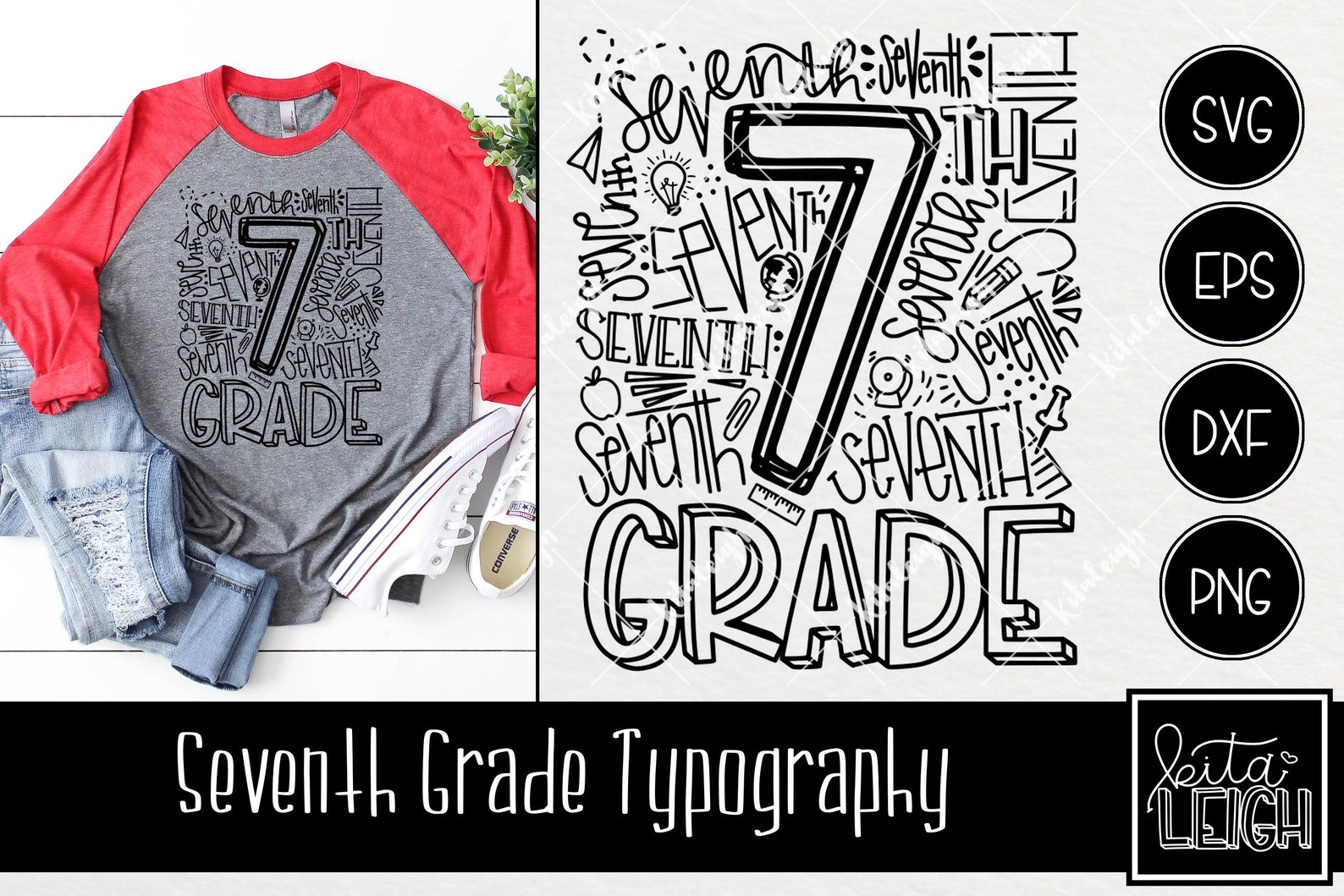 7th Seventh Grade Typography Shirt First Day of School SVG | Etsy