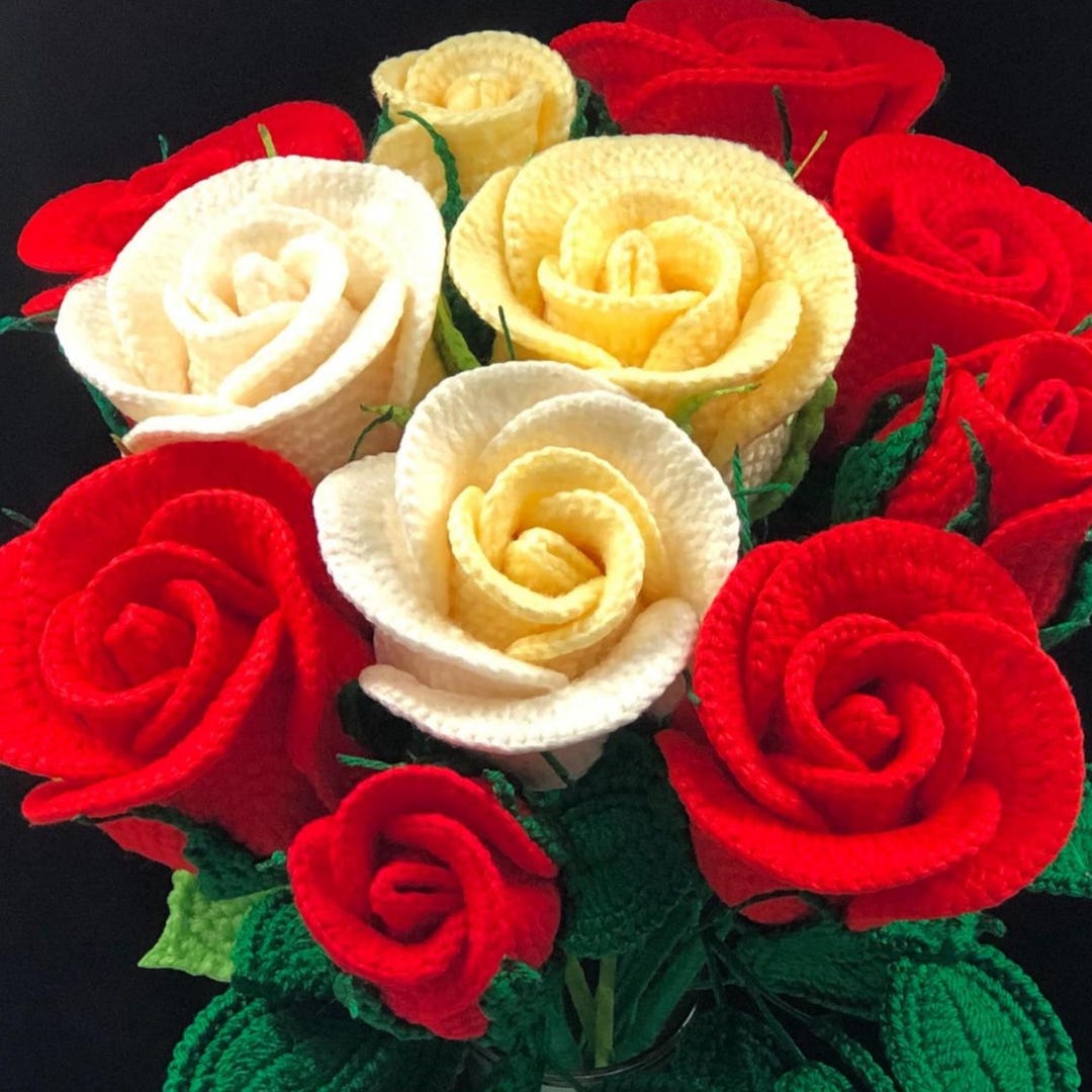 Long Stem Rose Crochet Pattern - Crochet Flower, DIY Wedding Bouquet ...