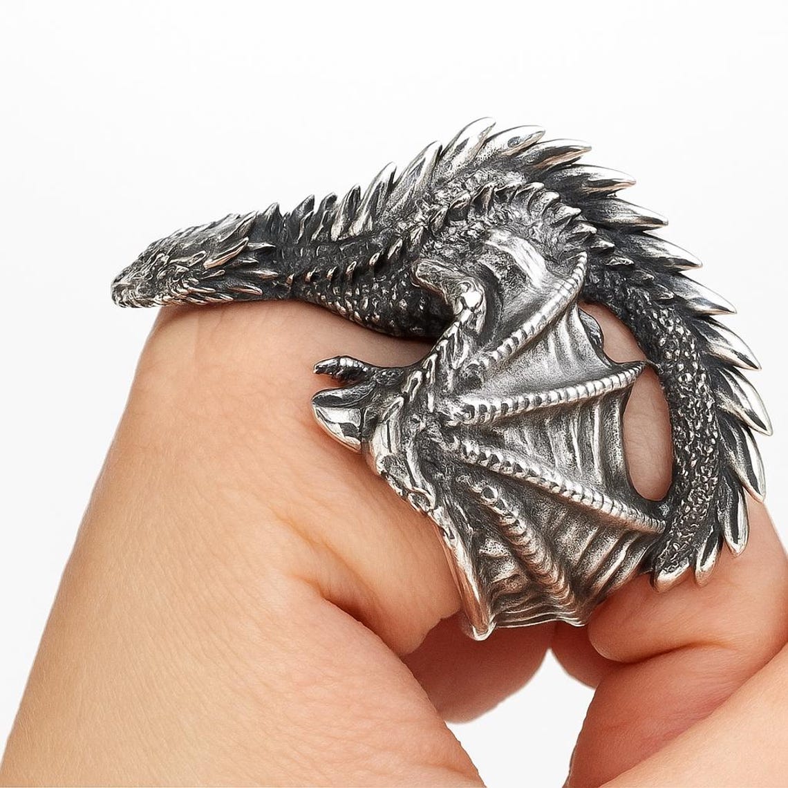 Dragon Adjustable Ring | Silver or Antique Wrap Band - Etsy