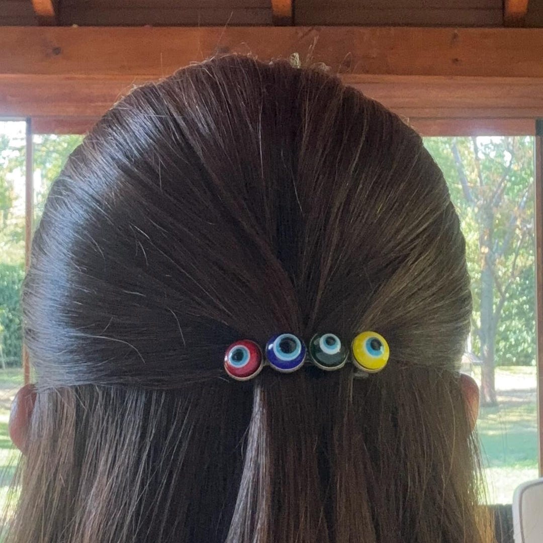 Evil Eye Hair Clip,handmade Fused Glass Barrette, Multicolor Design - Etsy