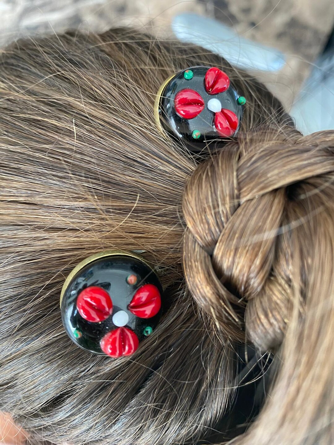 Red Flower Fused Glass Hair Pins Set,handcrafted Floral Bun Buckles - Etsy