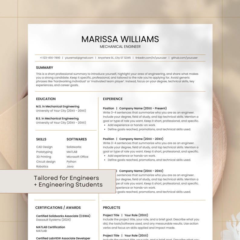 Engineering Resume Template for Canva | Ats-friendly Editable CV for ...