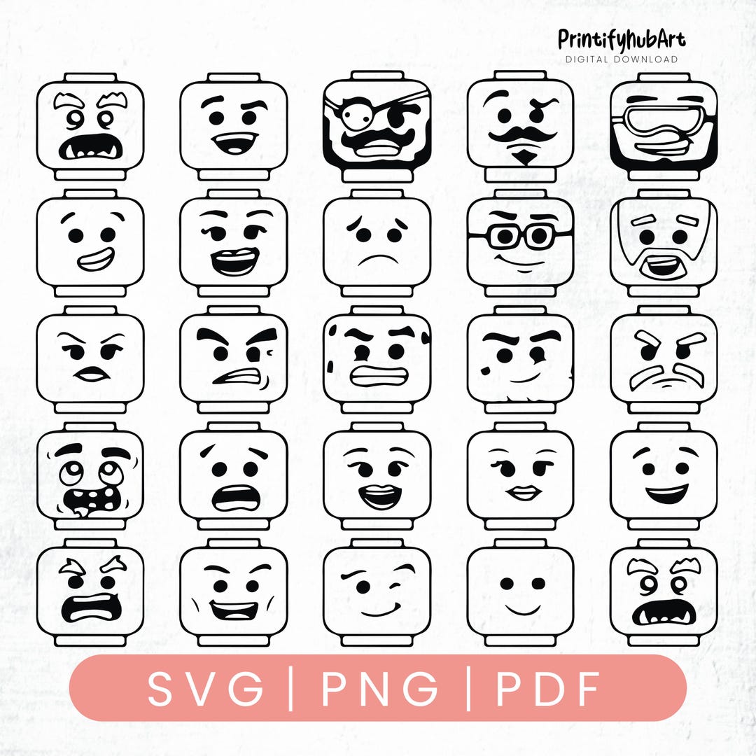 Brick Faces Svg Bundle, Kids Toys Svg Png, Brick Svg Png, Building ...