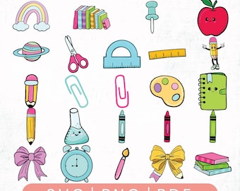 School Supplies Clipart: SVG, PNG Digital Files for Cricut and Canva ...