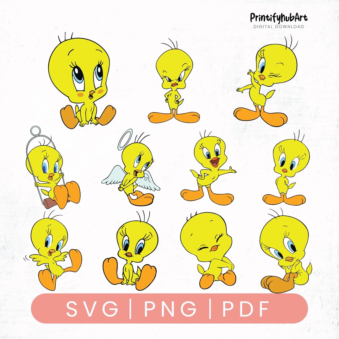 Cute Tweety Bird Bundle, Cartoon Clipart, Cartoon Characters Svg ...