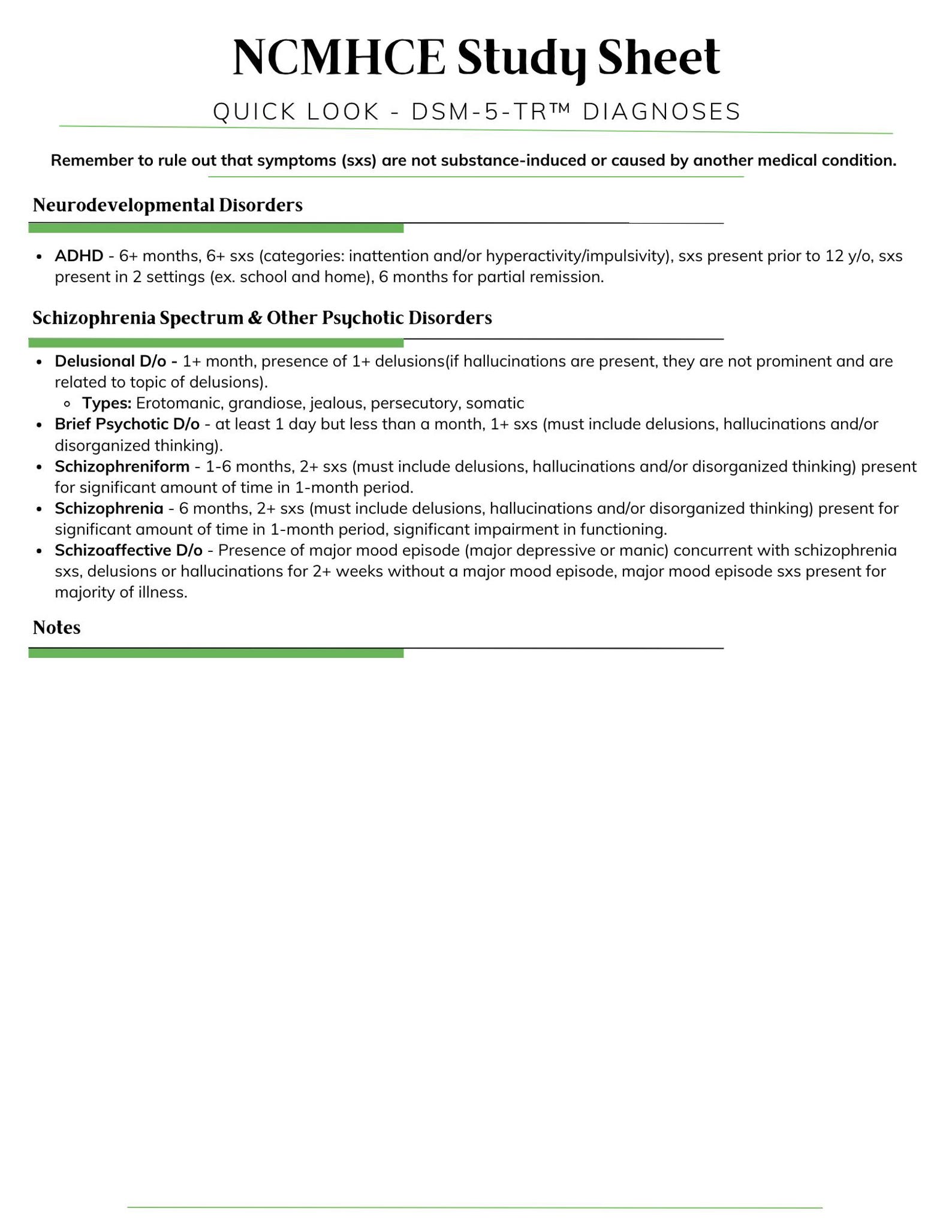NCMHCE Study Sheet With Note Space - National Clinical Mental Health ...