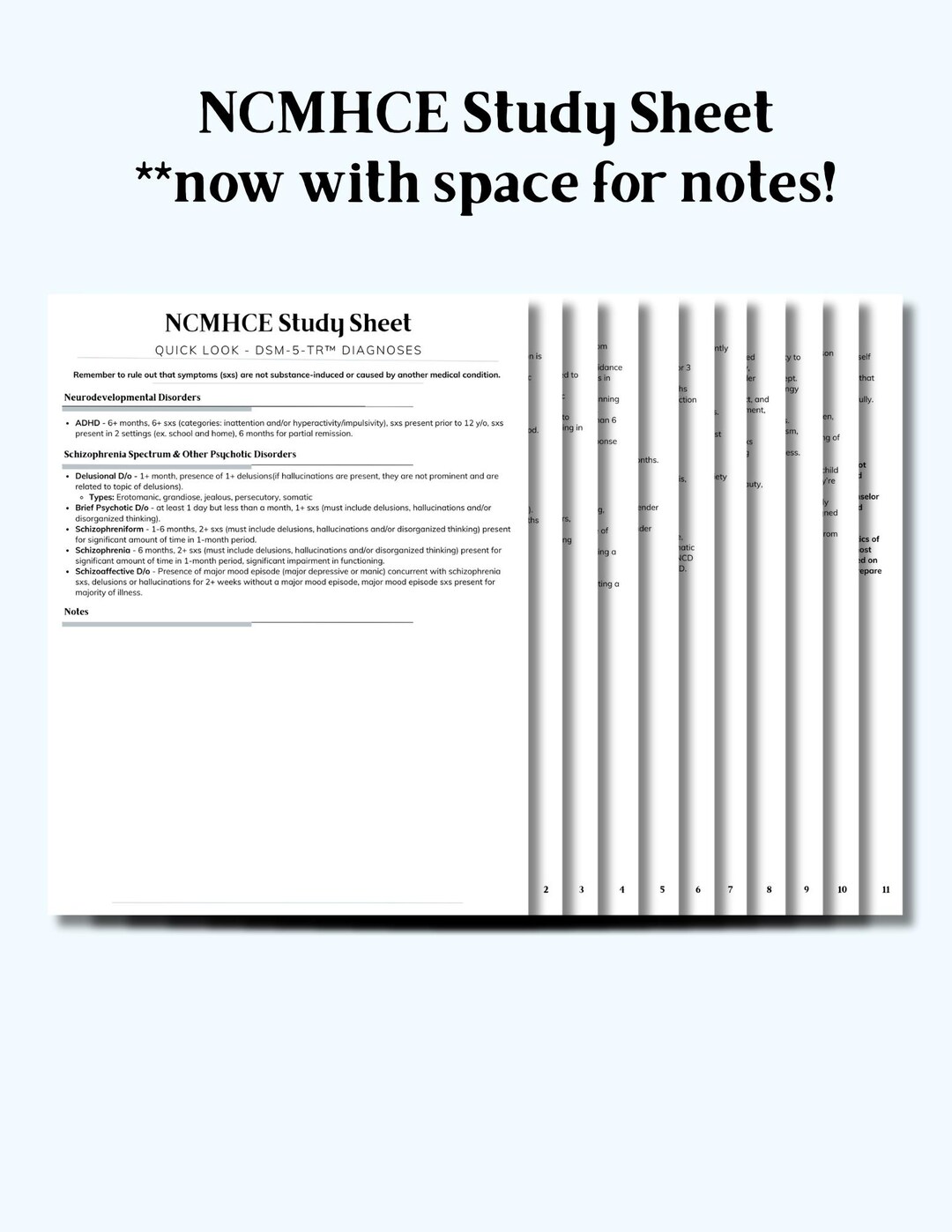NCMHCE Study Sheet With Note Space - National Clinical Mental Health ...