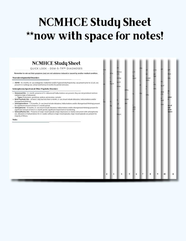 NCMHCE Study Sheet With Note Space - National Clinical Mental Health ...