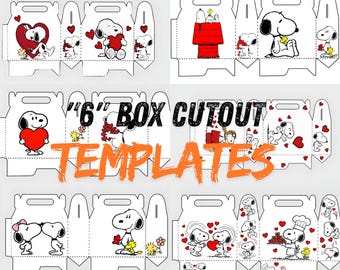 DIY Valentine Snoopy Box Cutout Templates Bundle – 6 Designs Printable ...