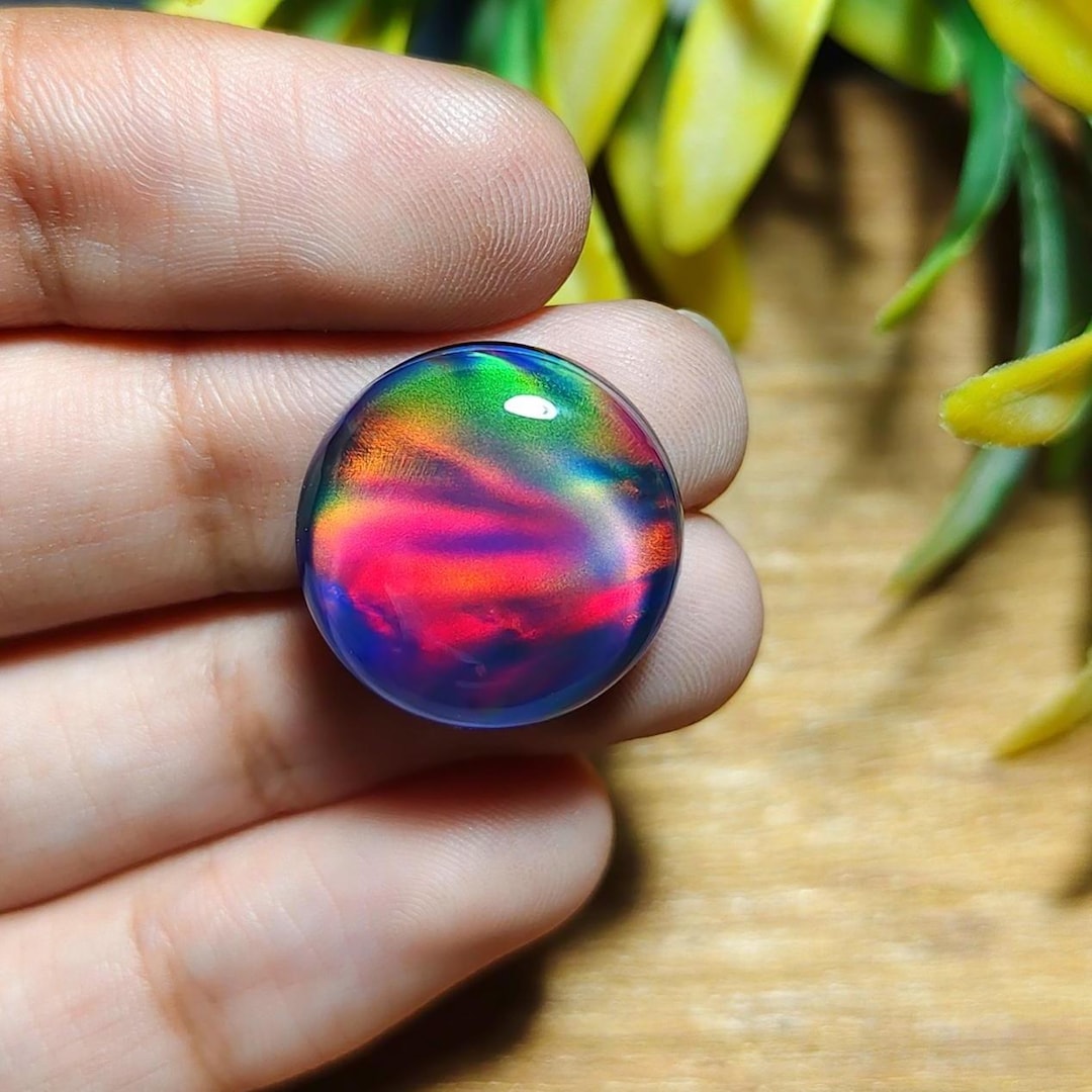 Handmade Iridescent Rainbow Aurora Opal Cabochon, Fire Opal Gemstone ...