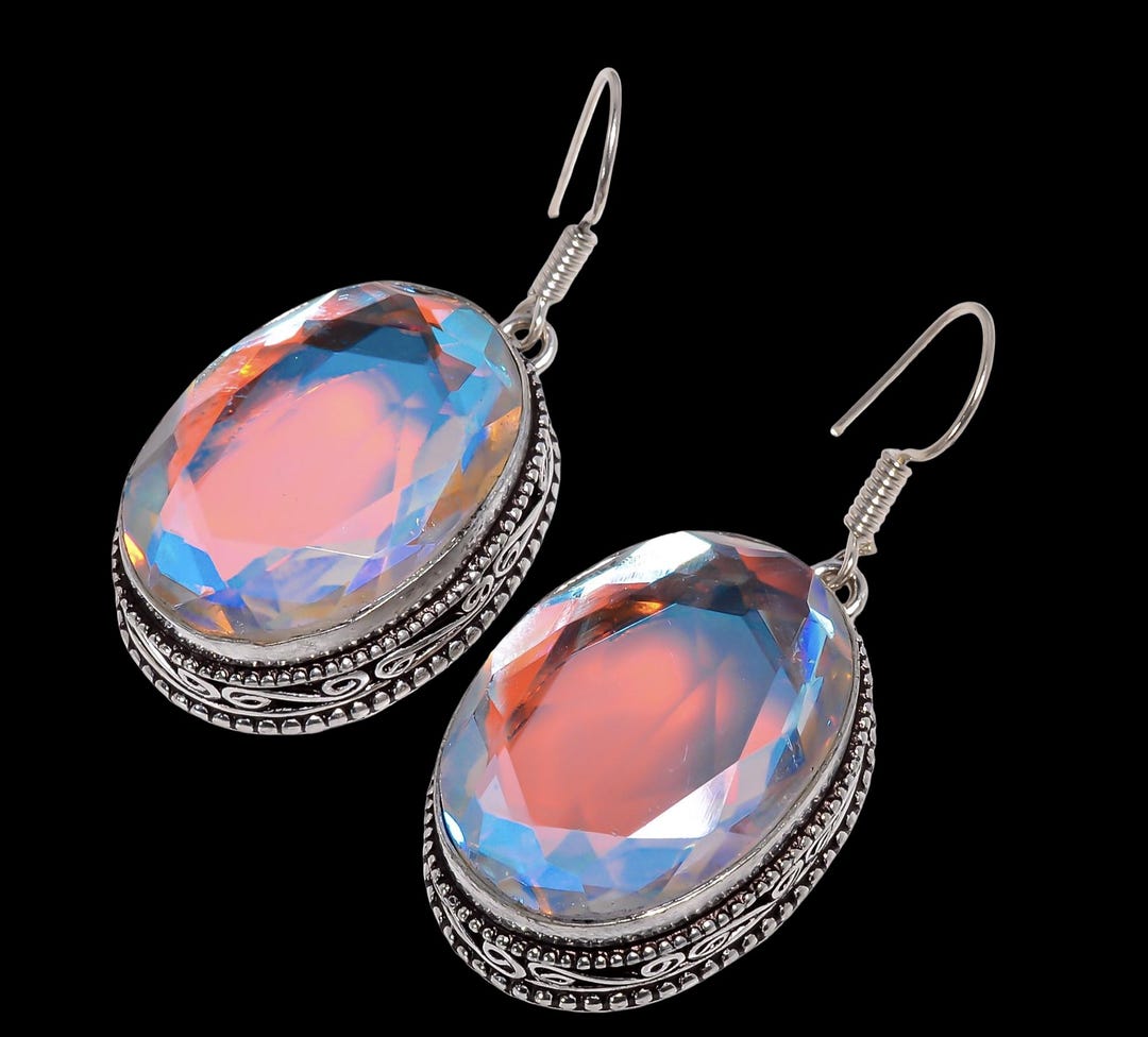 Mystic Topaz Dangle Earrings, Faceted Mystic Topaz Jewelry, Rainbow ...
