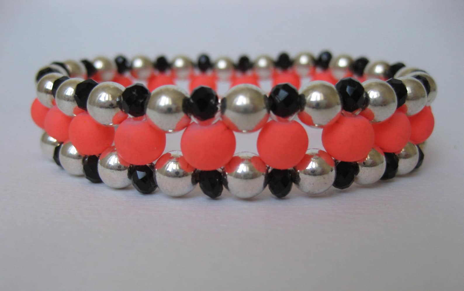 SALE Bracelet Candy Pink Fluro Coated Glass Beads Black - Etsy