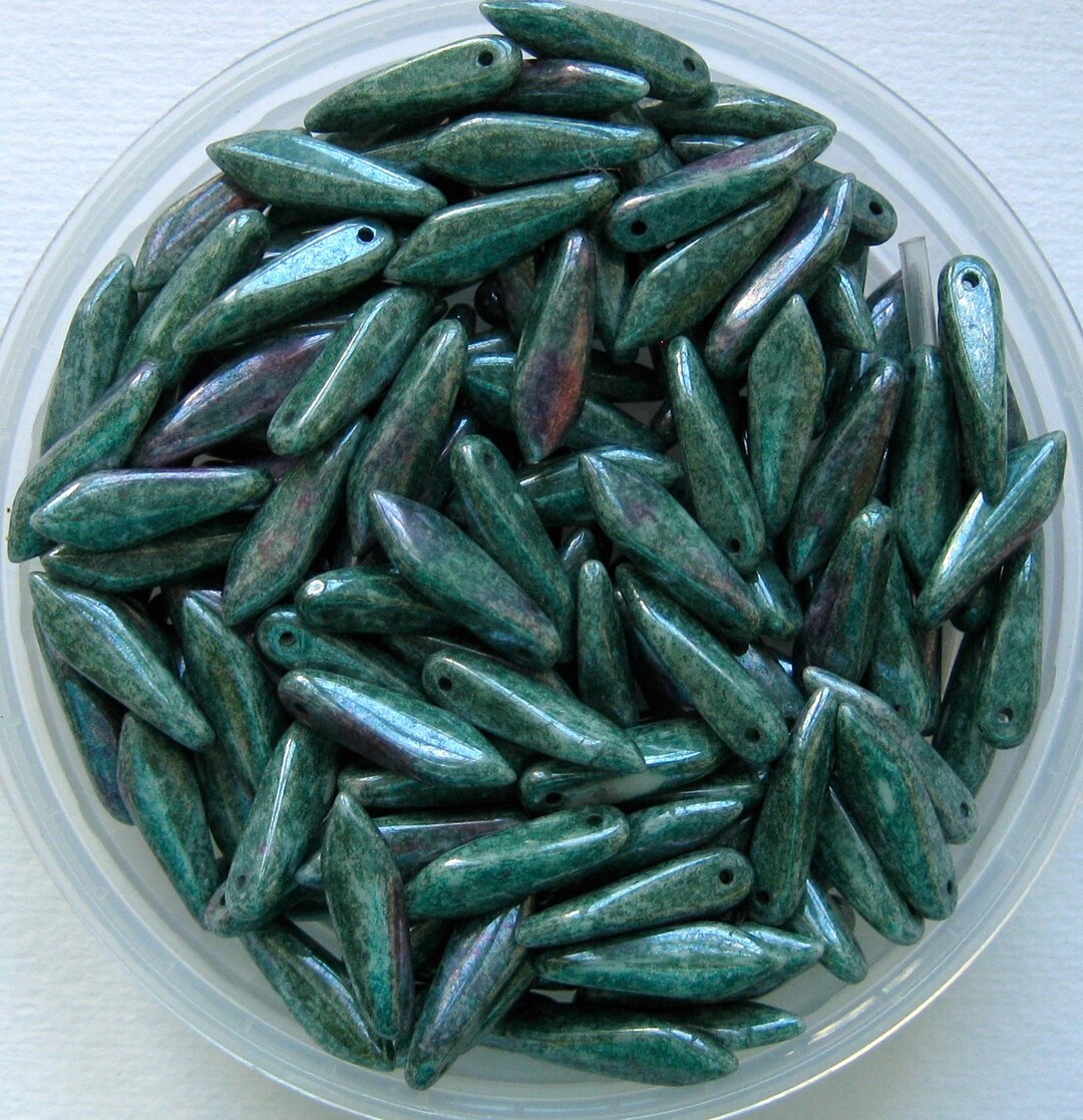 Czech Glass Dagger Beads, Moss Green, Picasso, Millinery, Jewellery ...