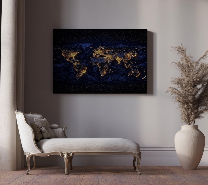 Gold & Navy Textured World Push Map, Premium Office Decor Map, Real ...