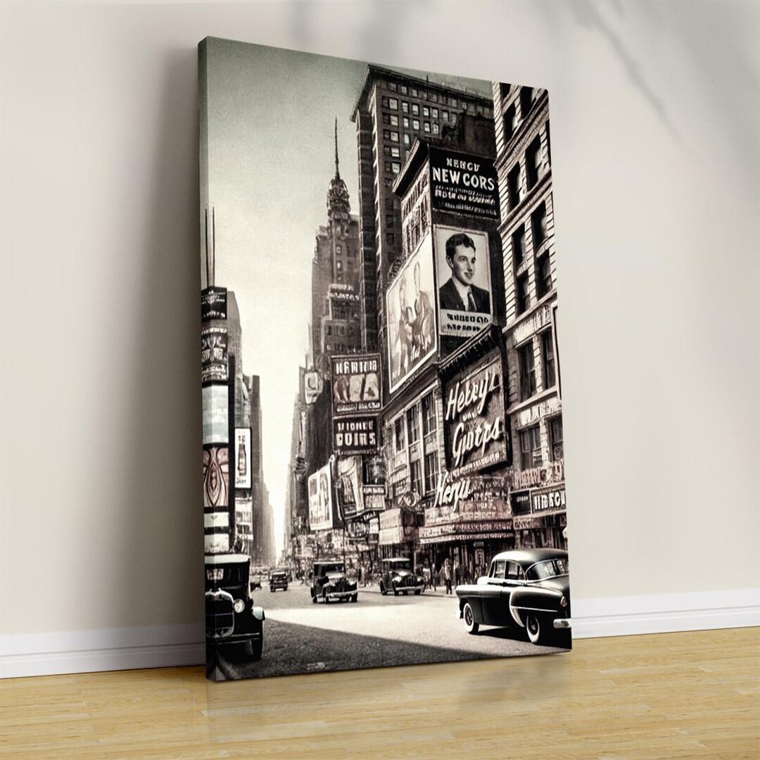 Vintage Times Square Canvas Wall Art, Historic NYC Canvas, Black and ...