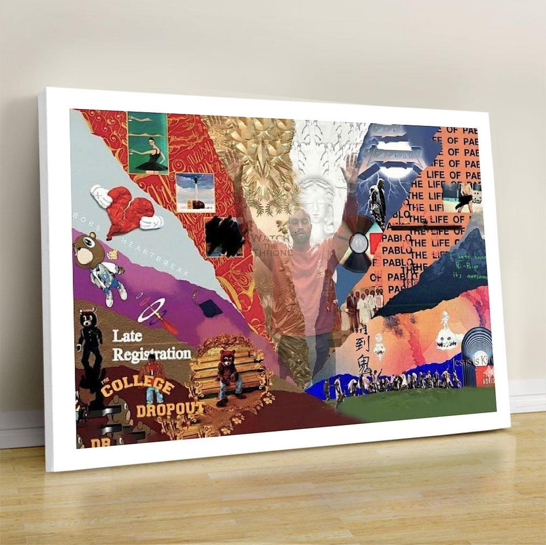 Kanye West Discography Collage Art, Hip Hop Album Era Wall Art, Rap ...
