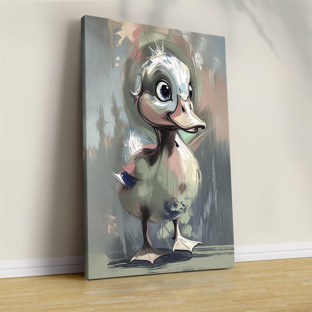 Abstract Cartoon Duck Art, Cartoon Duck Canvas Print, Quirky Duck ...