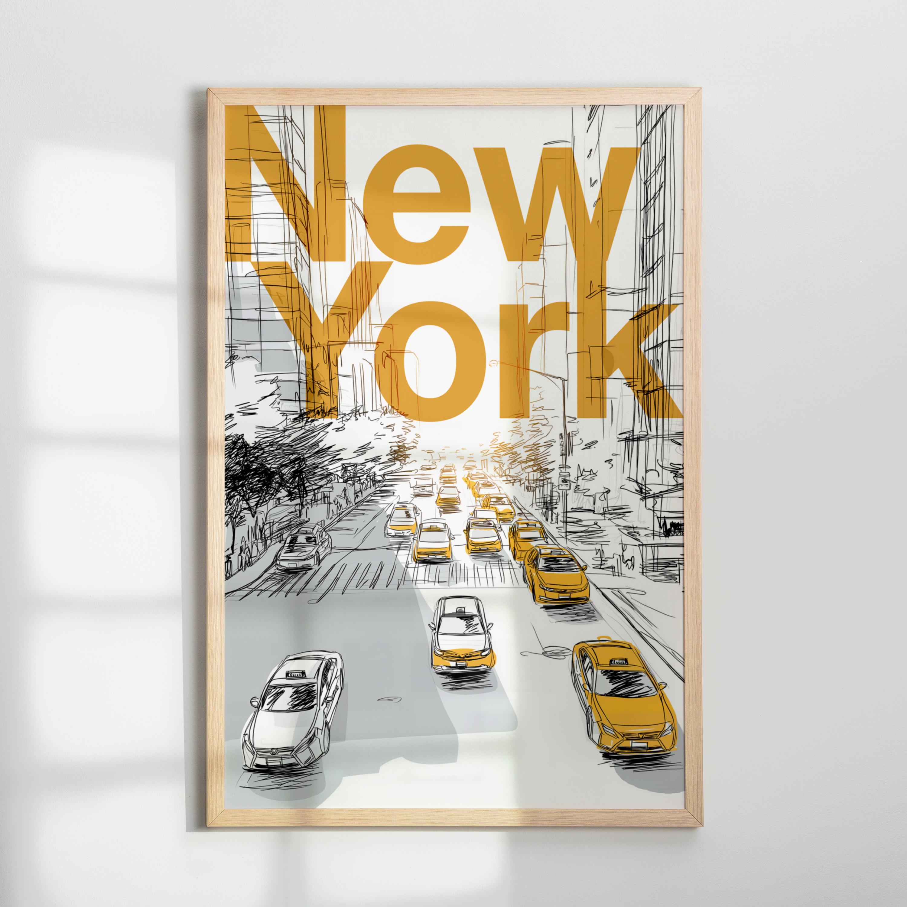 New York Taxi Printable Poster – NYC Street Wall Art, Yellow Cab - Etsy