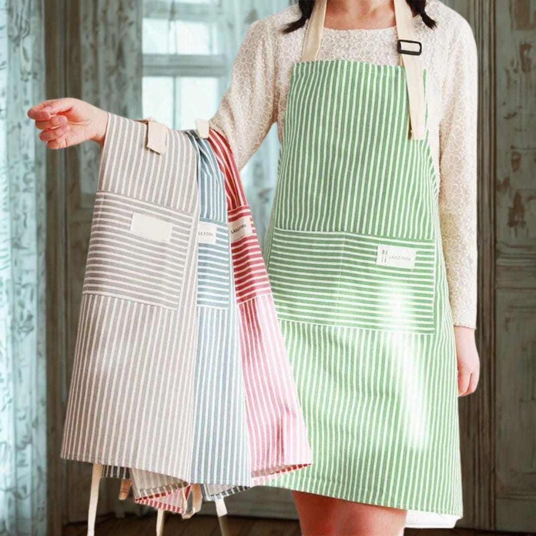 Cotto Linen Striped Apron With Thin Cotton Fabric, Pinafore Apron With ...