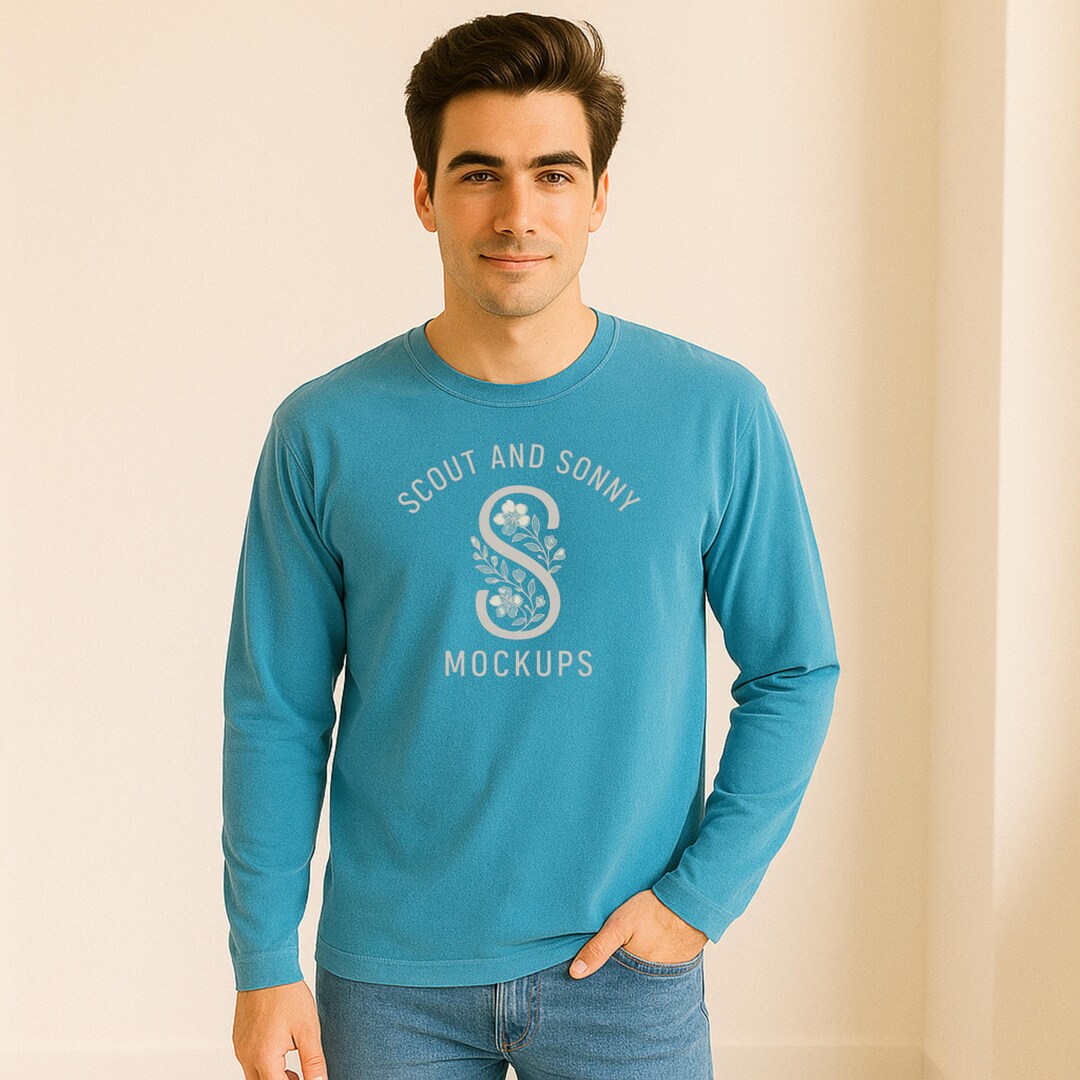 Comfort Colors 6014 Mockup in Lagoon Blue - Etsy