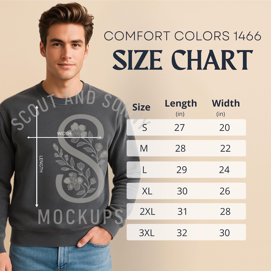 Comfort Colors 1466 Size Chart Mockup - Etsy
