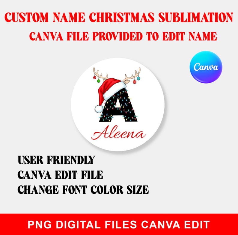 Christmas Alphabet PNG: Santa Initial Ornament, Custom Name (digital ...