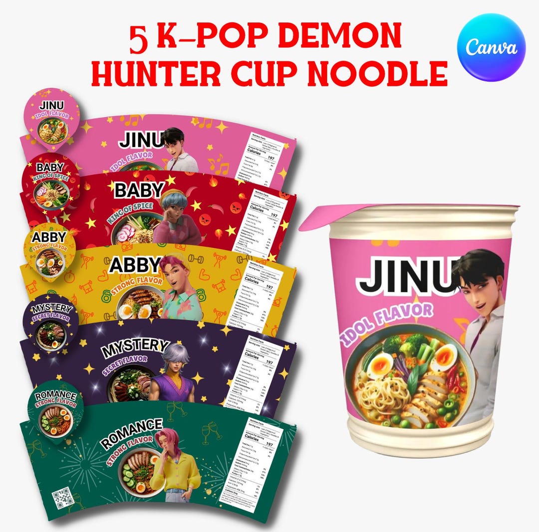 5 K-pop Demon Hunter Cup Noodle Labels Ramen | Saja Boys Printable ...