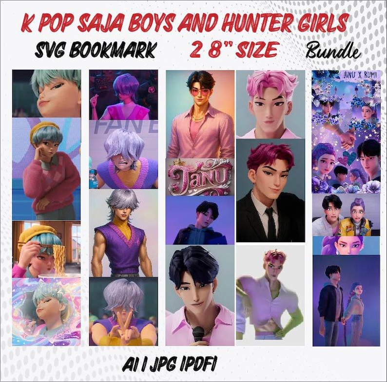 K-pop Demon Hunters Bookmark Printable | Huntrix Girls & SAJA BOYS Fan ...