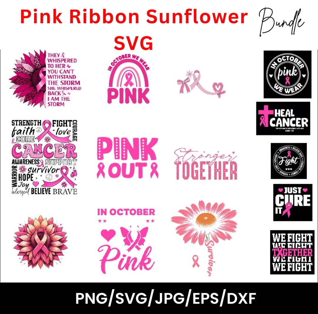 Pink Ribbon Sunflower SVG: Breast Cancer Awareness Design (digital ...