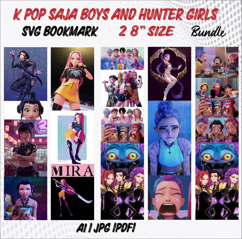 K-pop Demon Hunters Bookmark Printable | Huntrix Girls & SAJA BOYS Fan ...