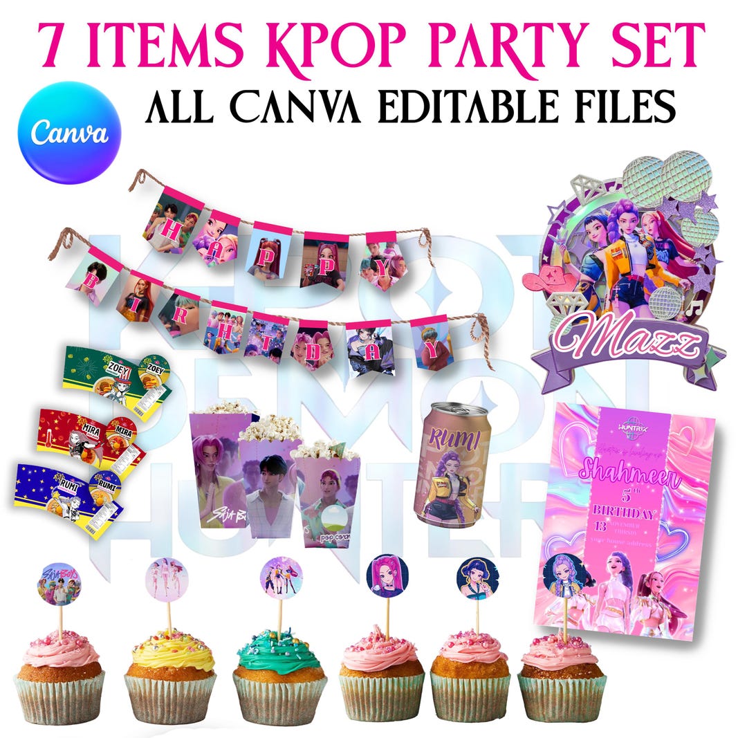 Kpop Birthday Party Set | Huntrix Theme, Editable Decorations (PDF) - Etsy