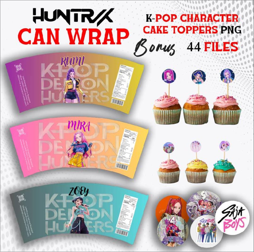 Kpop Huntrix Girls Soda Can Wrappers, Demon Hunter Birthday Favors ...