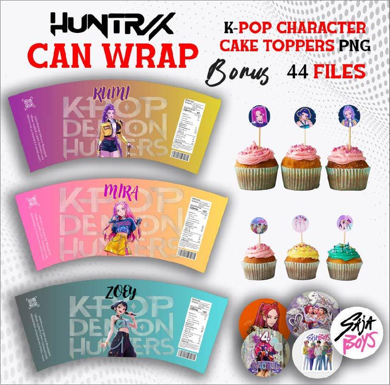 Kpop Huntrix Girls Soda Can Wrappers, Demon Hunter Birthday Favors ...