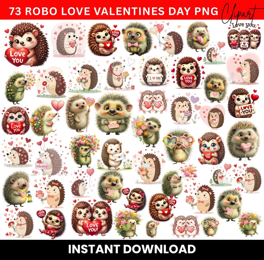 Valentine's Day Hedgehog Clipart: Whimsical Graphics (digital Download ...