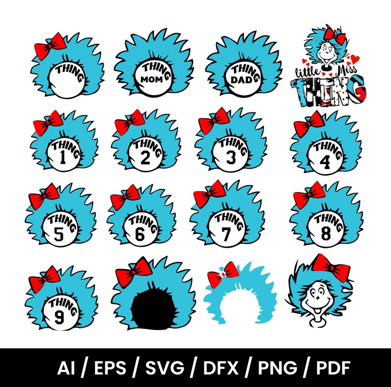Thing 1 Thing 2 SVG Bundle, Dr. Seuss Inspired Clipart (digital ...