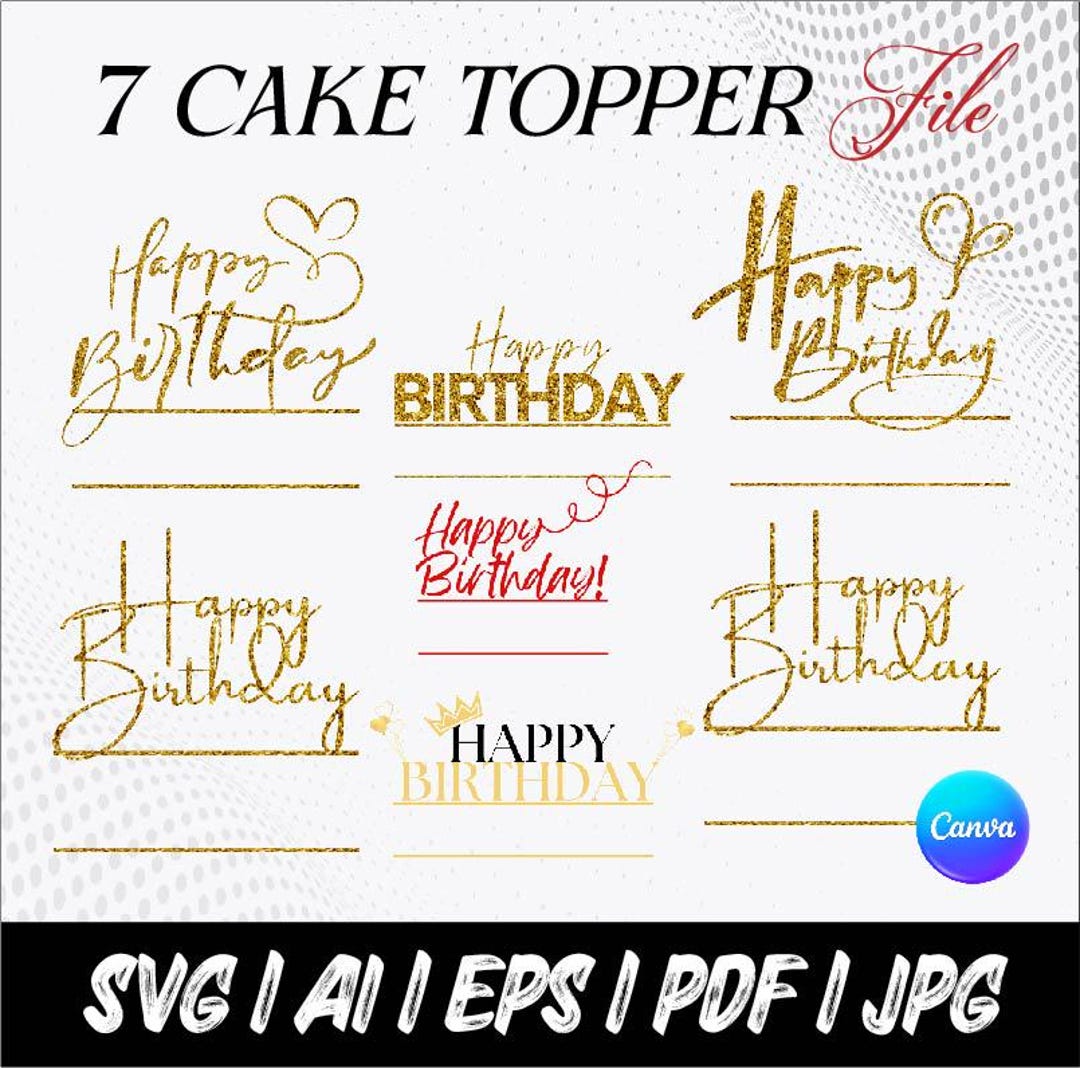 Happy Birthday Cake Topper SVG: Layered Design (digital Download) - Etsy