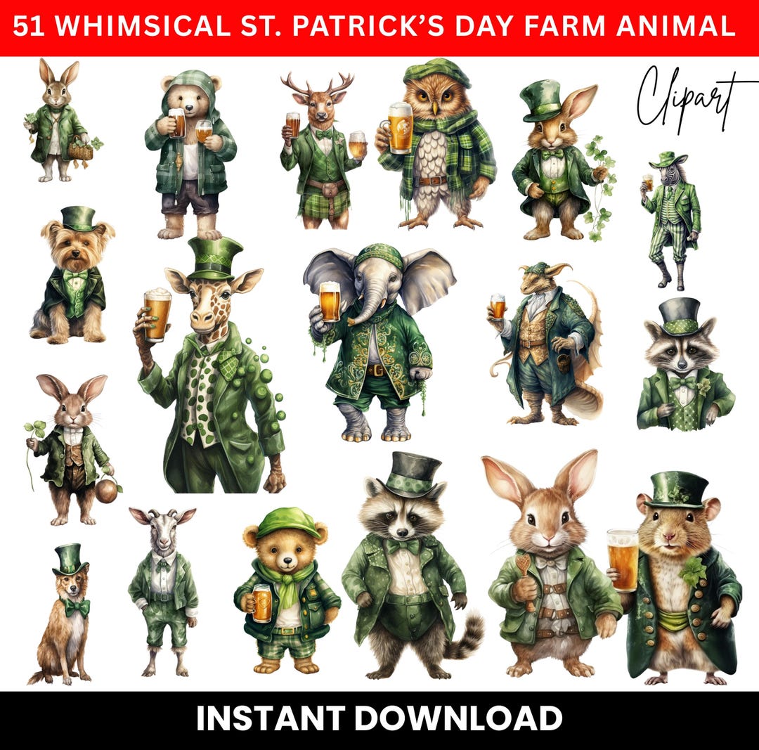 St. Patrick's Day Farm Animals Clipart – 51 Whimsical Pngs (digital ...