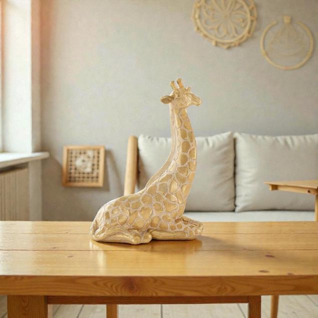 Gold Sitting Giraffe Figurine Modern Animal Resin Sculpture Home Office ...