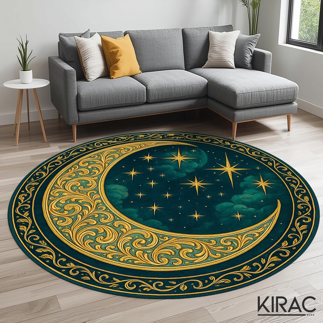 Celestial Moon Carpet – Elegant Round Rug With Crescent and Stars ...