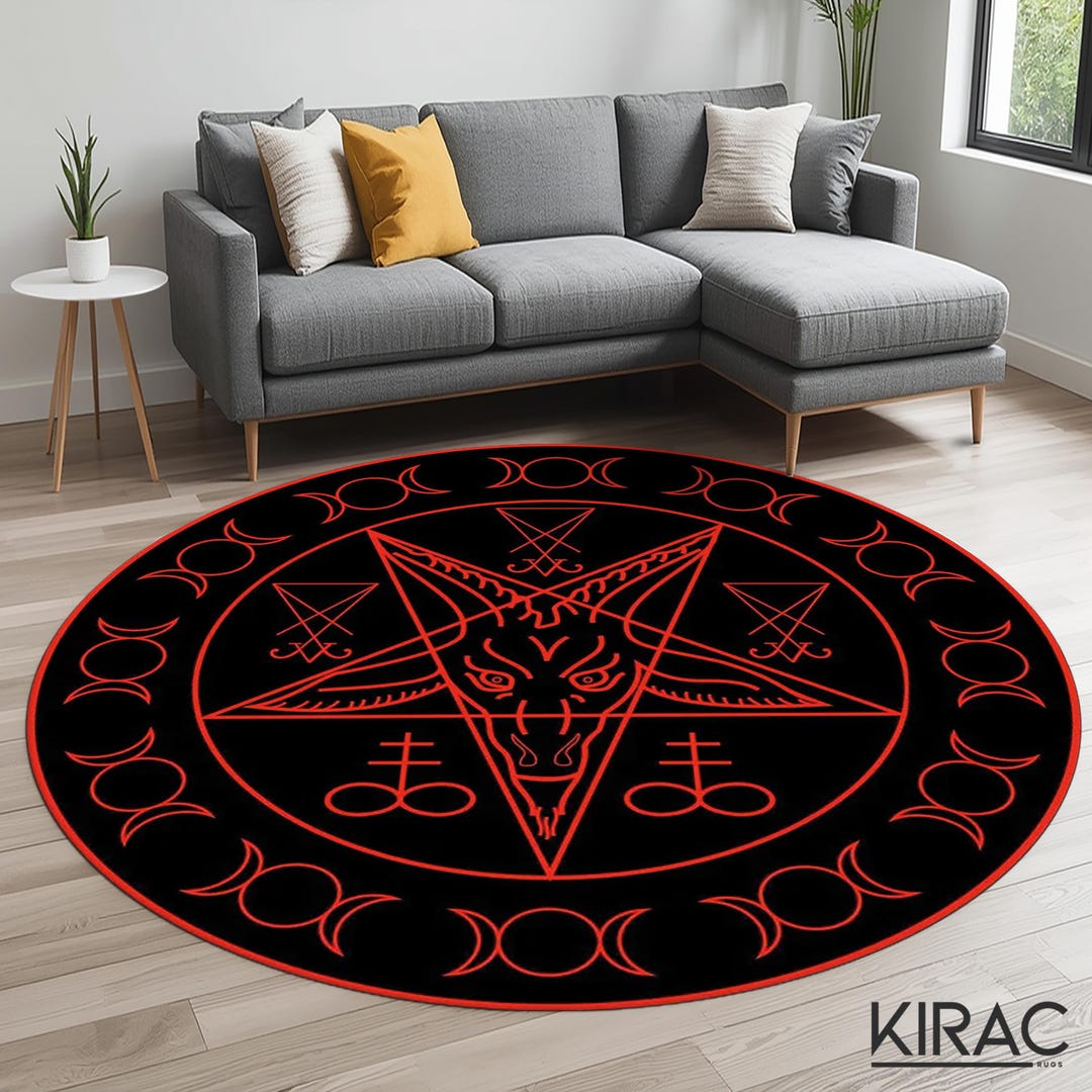 Occult Pentagram Round Rug – Gothic Baphomet Carpet With Red Black ...