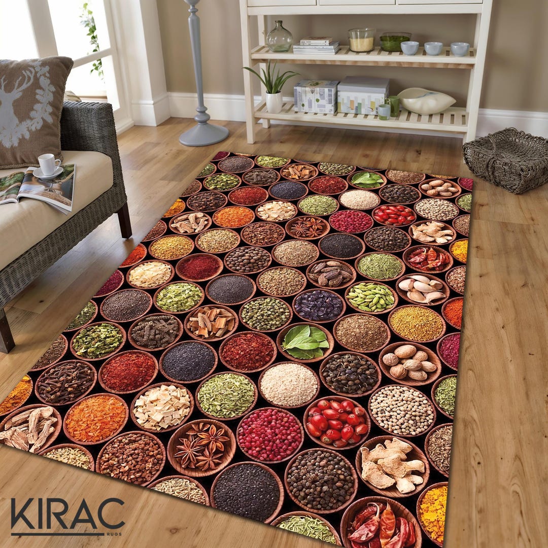 Spice Print Kitchen Rug, Colorful Cooking Area Carpet, Non Slip ...