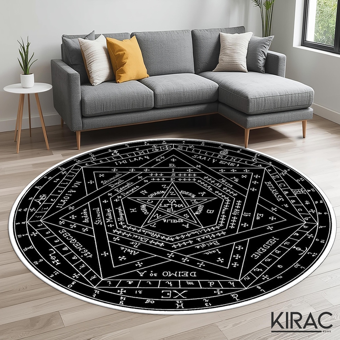 Magic Circle Round Rug – Black and White Pentacle Carpet, Occult ...