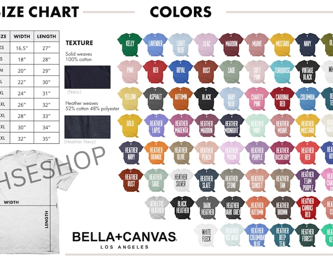 Comfort Colors 1717 Color and Size Chart, 1717 Color Chart, Comfort ...