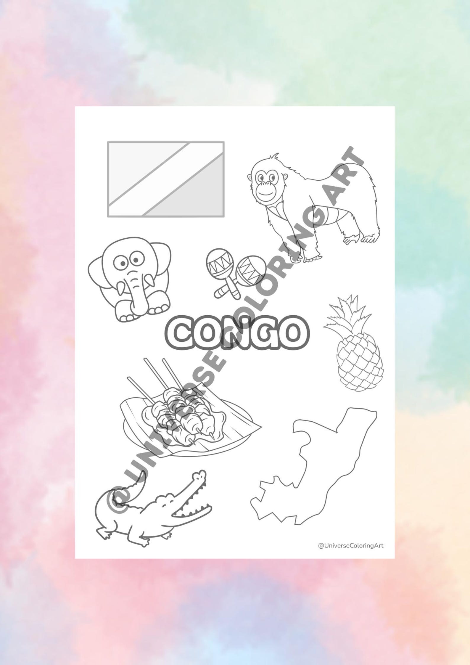 Congo Printable Coloring Page for Kids | African Animals & Culture ...