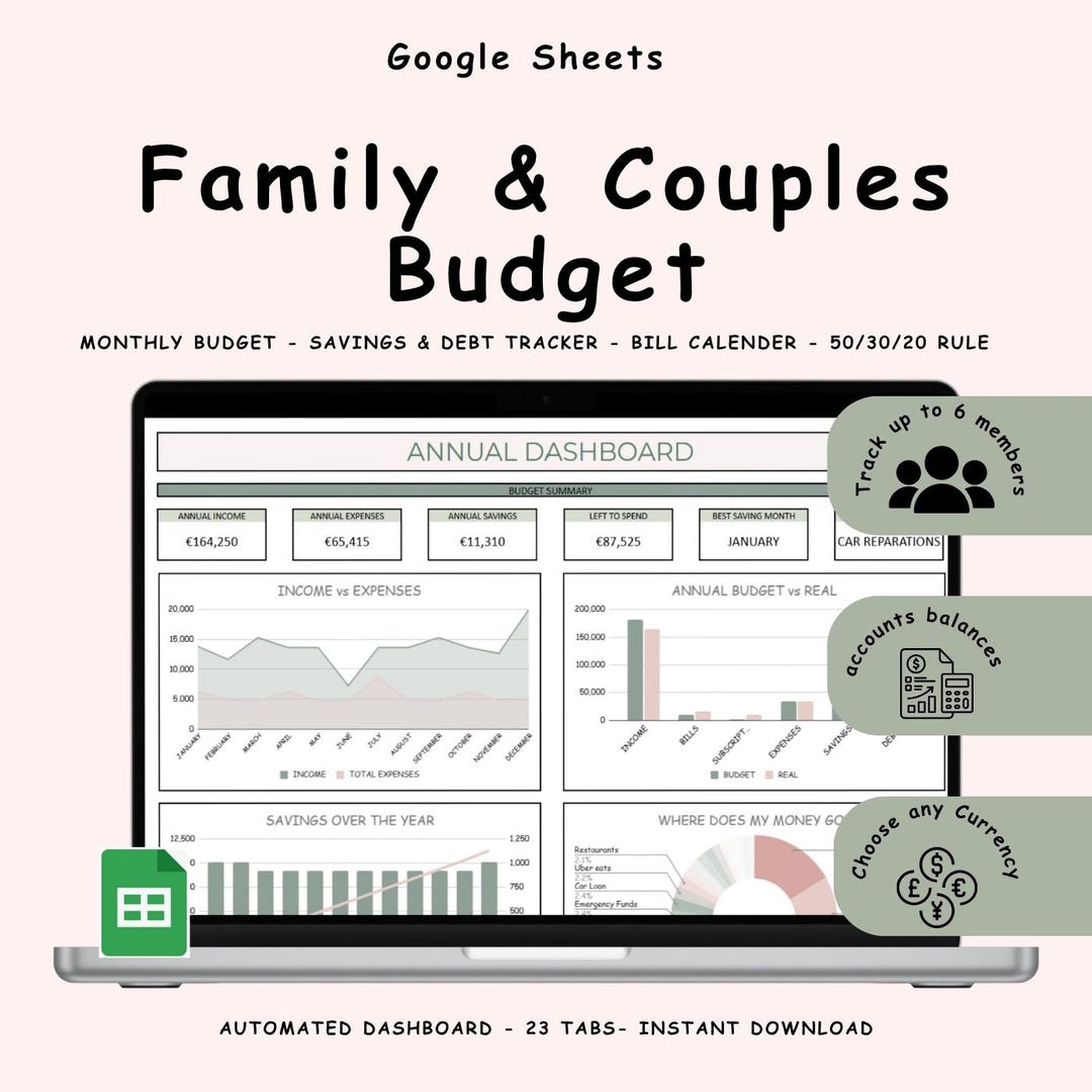 Couples Budget Planner Monthly Family Budget Template Google Sheets ...