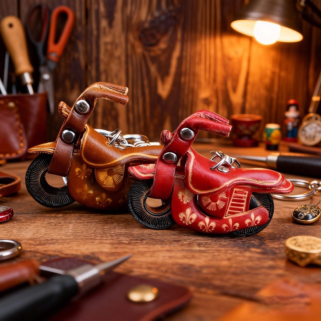 Handmade Leather Motorcycle Keychain, Vintage Motorcycle Design, Custom ...