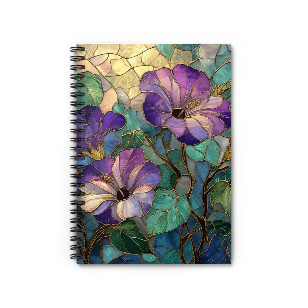 Stained Glass Morning Glory Spiral Notebook | Ruled Journal Gifts for ...