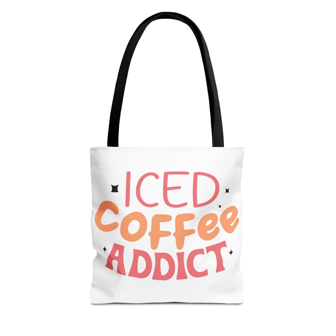 Iced Coffee Addict Tote Bag | Peach Coral Typography - Etsy