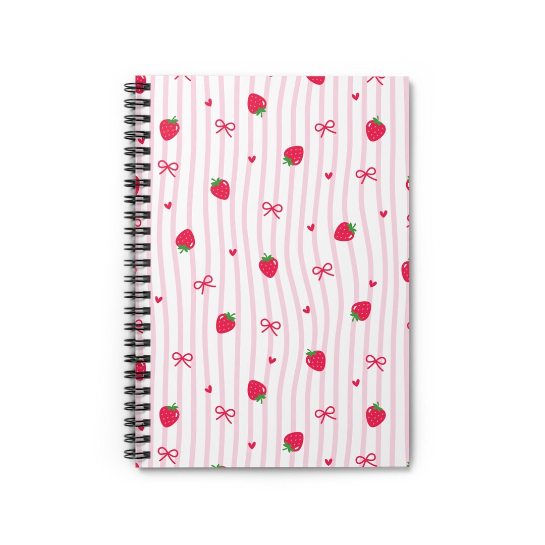 Strawberry Pattern Spiral Notebook | Ruled Journal - Etsy