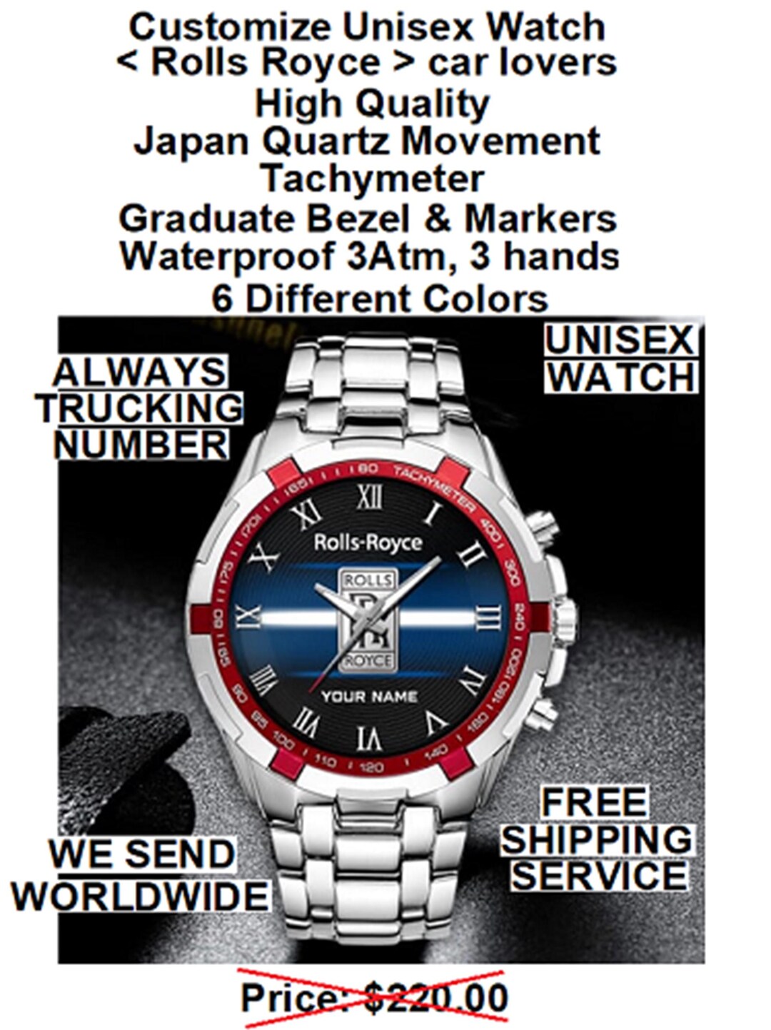 Personalized Rolls Royce Car Logo Watch Customized With Name/text Gift ...